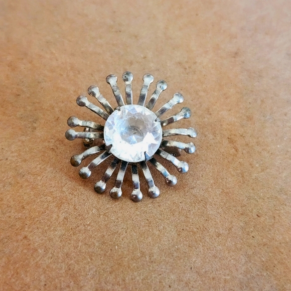 Jewelry | Vintage Silver Tone Atomic Starburst Floral Brooch Pin With ...